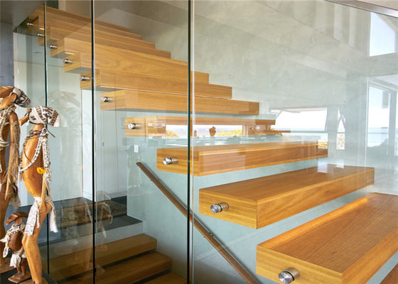 Prima Prefabricated Open Tread Stairs With Glass , Unique Floating Appearance