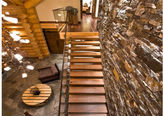 Simple Design Floating Steps Staircase With 50mm Solid Wooden Tread / 84mm Wooden Box Tread