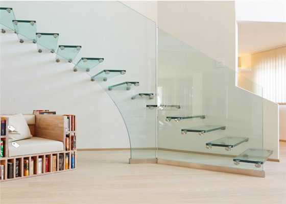 Simple Design Floating Steps Staircase With 50mm Solid Wooden Tread / 84mm Wooden Box Tread