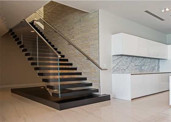 Contemporary Metal Floating Stairs , Wooden Staircase Designs For Homes