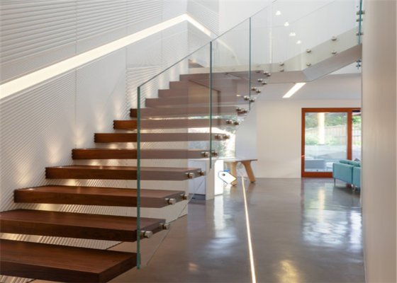 Contemporary Metal Floating Stairs , Wooden Staircase Designs For Homes