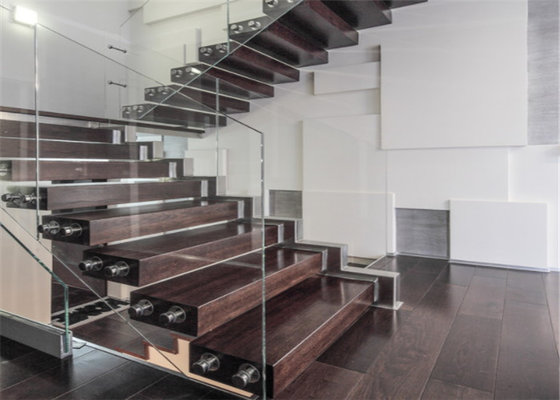 Concealed Keel Floating Steps Staircase With Tempered Glass Railing Systems