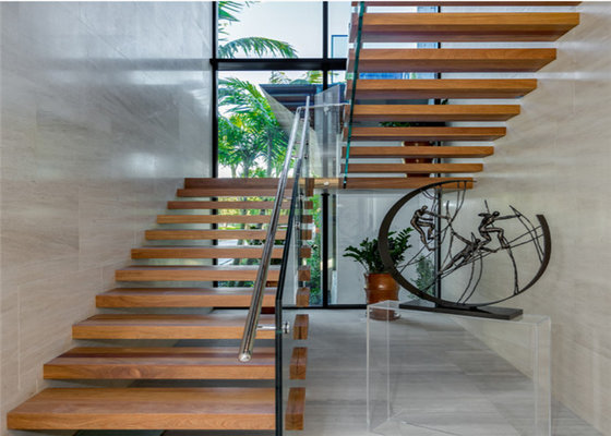 Concealed Keel Floating Steps Staircase With Tempered Glass Railing Systems