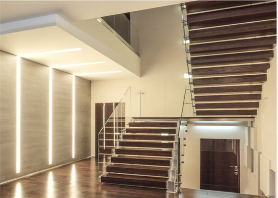 Concealed Keel Floating Steps Staircase With Tempered Glass Railing Systems
