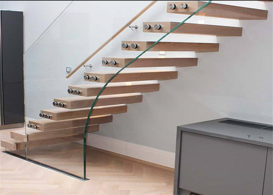 Luxury Modern Style Floating Timber Stairs Humanized Design , No Support Underneath