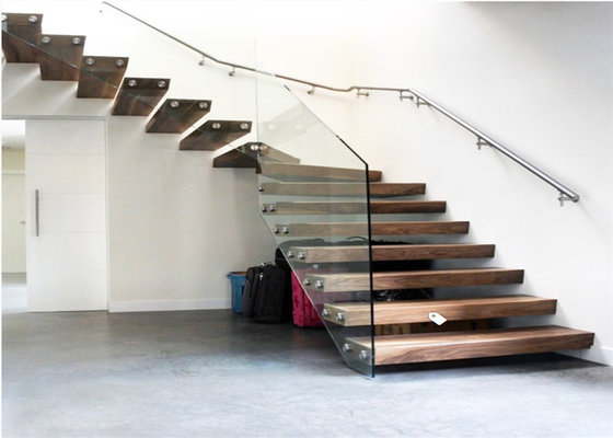 Luxury Modern Style Floating Timber Stairs Humanized Design , No Support Underneath