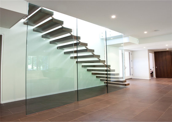 Luxury Modern Style Floating Timber Stairs Humanized Design , No Support Underneath
