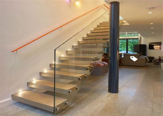 CE Certificated Floating Wood Stairs , Open Tread Oak Staircase No Smell