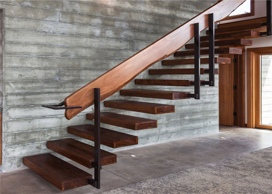 CE Certificated Floating Wood Stairs , Open Tread Oak Staircase No Smell