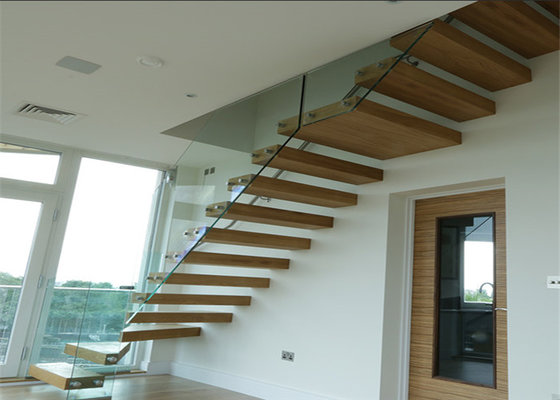 Glass Led Staircase Modern Straight Floating Stairs With Laminate Glass Steps