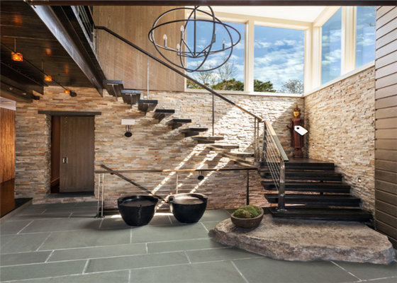 Wooden Steps Floating Steps Staircase Residential Indoor Stairs With Removable Stair Railing