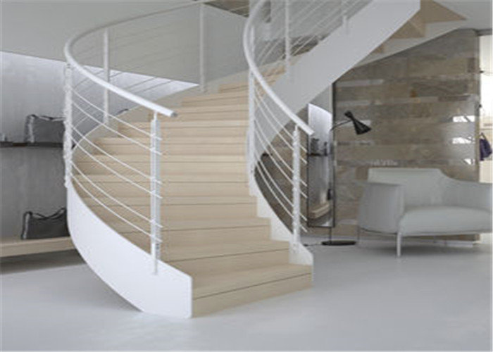 Building Interior Curved Stairs Double U Channel Stringer With Tempered Glass Railing