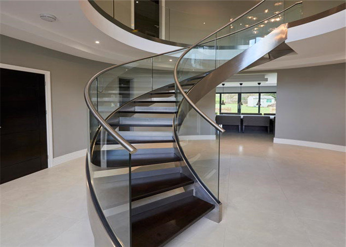 Building Interior Customized design Curved Stairs U Channel Stringer With Tempered Glass Railing