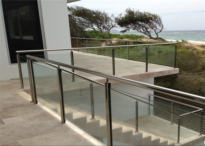 Modern Hotel Glass And Steel Staircase Railing With Clear / Brown / Grey Color