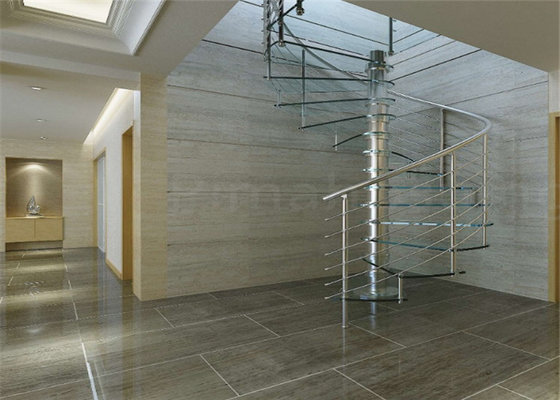 Brushed Stainless Steel Glass Space Saving Spiral Staircase With Rob Railing