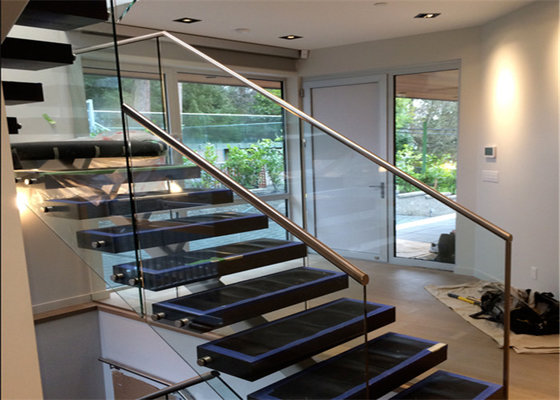 Safety Internal Modern Straight Staircase , Wood And Glass Staircase Designs