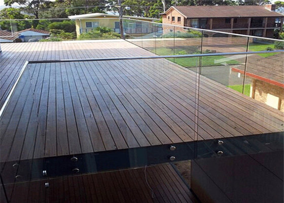 Facial Mounted Frameless Glass Balcony Systems , Stainless Steel Balustrade With Glass Panels