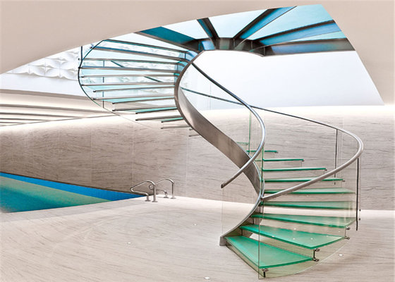 Commercial Stainless Steel Staircase With Tempered Glass Railing PRC-20