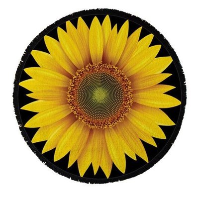 150cm Circle Beach Towels , Sun Flowered Bath Towels Printed Black Tassel