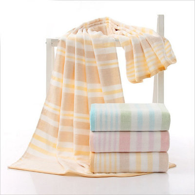 Velour Cotton Bath Towels / Spa Striped Beach Towels High Water - Absorbing