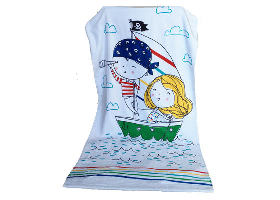 Novelty Terry Velour Adult Beach Towels / Large Bath Towels With Cartoon Boats