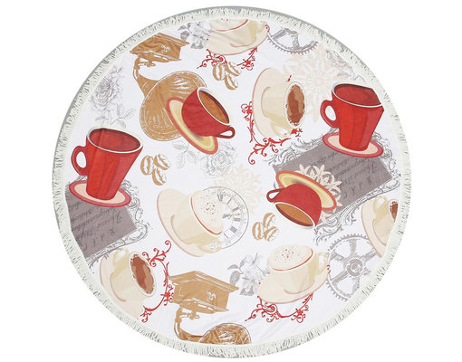Awesome Nostalgic Coffee Round Beach Towel Self - Hemmed For Tablecloth