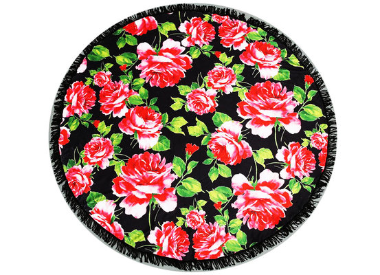 Australian Flowered Bath Towels / Circle Beach Towel Red Rose With Black Tassels