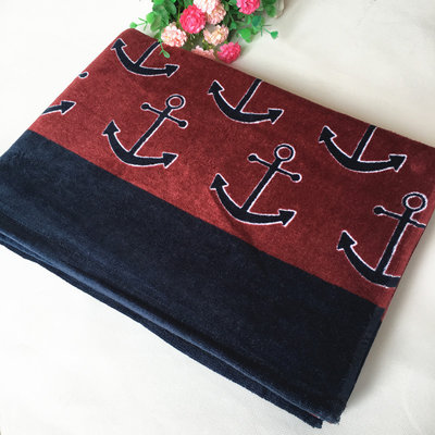 Mens Cotton Printed Beach Towels / Hotel Bath Towels Boat Anchor With Black Margin