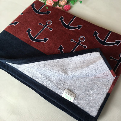 Mens Cotton Printed Beach Towels / Hotel Bath Towels Boat Anchor With Black Margin