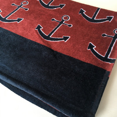 Mens Cotton Printed Beach Towels / Hotel Bath Towels Boat Anchor With Black Margin