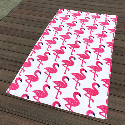 Pink Crane White Pool Beach Towels Non - Fade Water Based Prints For Picnic Cover
