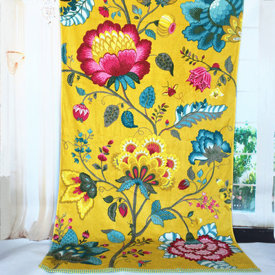 Satin Border Large Promotional Beach Towels Yellow Flower Color 100 X 105 Cm
