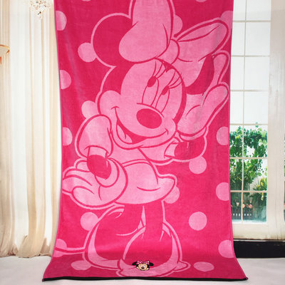 Plain Woven Jacquard Beach Towel Minnie Mickey Mouse Reactive Printed