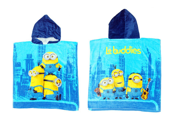 Cute Minions Boys Hooded Beach Towels With 100% Velour Cotton Fabric