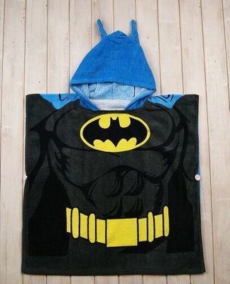Black Spiderman Thick Poncho Beach Towel / Baby Bath Towels With Soft Blue Hooded