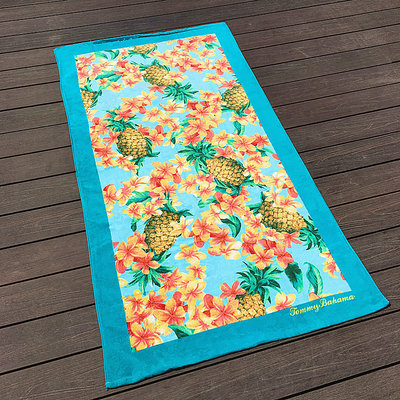 Pineapple Ananas Printed Beach Towels Blue Border With Comfortable Feeling