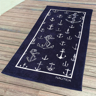 Dark Blue Absorbent Initial Beach Towels Fluffy Rectangular Shape