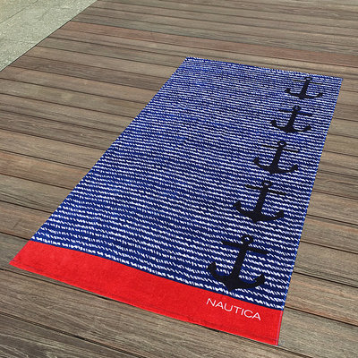 Cabana Blue And Red Striped Towel , Black Anchor Beach Towel 15 Colours