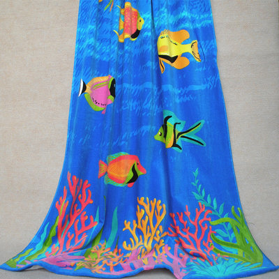 Tropical Fish Adult Beach Towels , Navy Blue Large Beach Blanket Bright Color