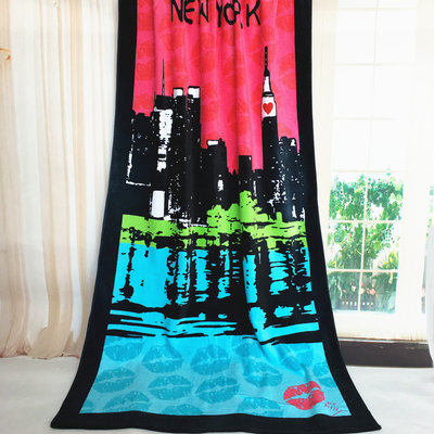 Coloful Oversized Beach Towels Reactive Print With New York City Pattern