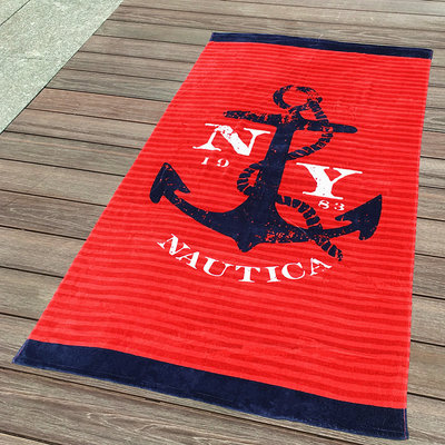 350gsm Cool Anchor Plain Beach Towel  with Red and Blue Stripe 75*140cm