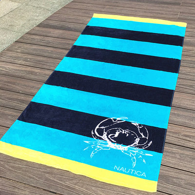 Crab Red and Black Stripe Promotional Velour Beach Towel with Company Logo