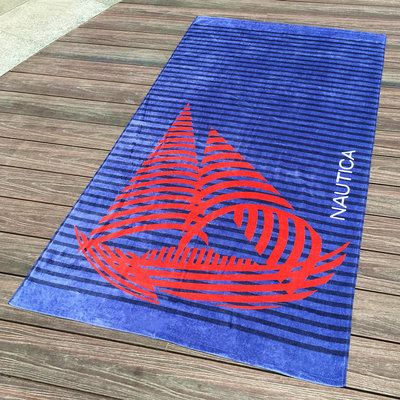 Funny Adults Sailing Printed Beach Towels with Blue Color And Velour Cotton