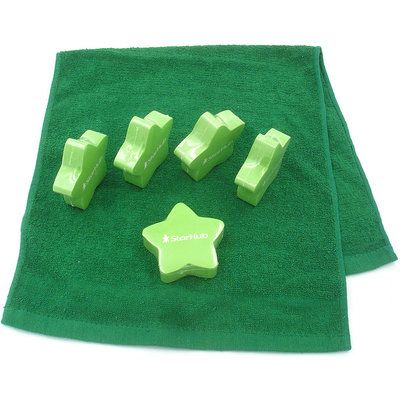 Hygiene Compressed Terry Cotton Hotel Face Towel Lime Green Stars Pattern