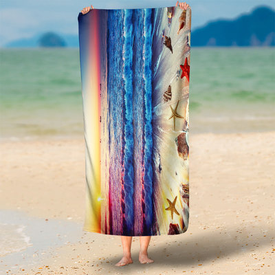 Rectangel Round Microfiber Swim Towel Hd 3d Print With Piping Or Tassel