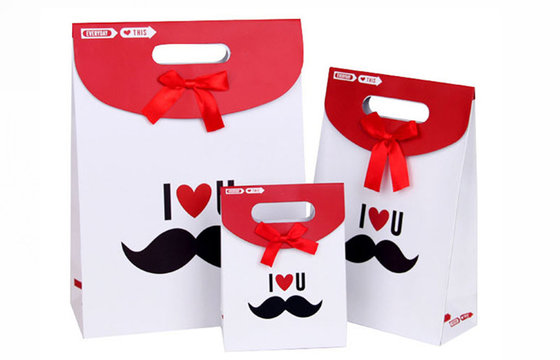 Red Recyclable Handmade Paper Gift Bags With Handles Duplex Board