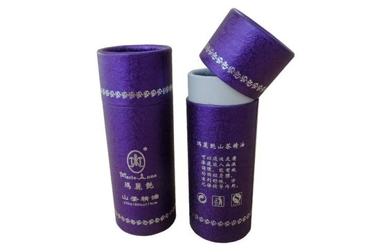 Purple Cardboard Gift Boxes Round Packaging Box With Silver Stamping