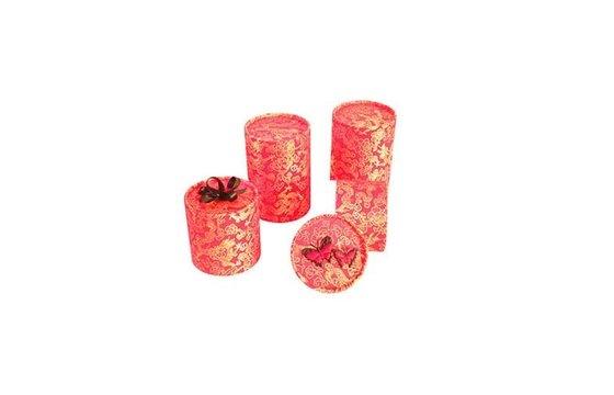 Glossy Lamination Round Cardboard Gift Boxes OEM / ODM Base Red With Lid