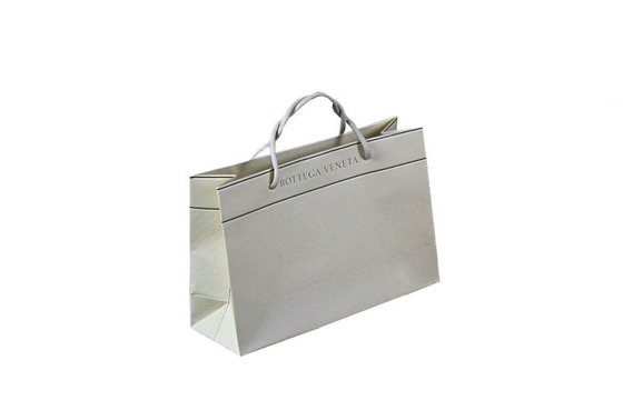Advertisements Siliver Paper Bags With Handles UV Coating Screen Printing