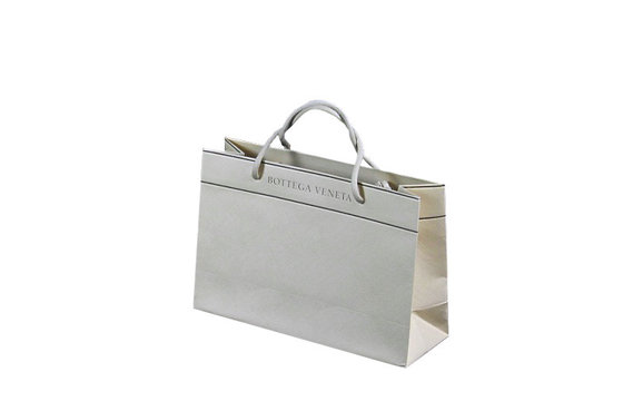 Advertisements Siliver Paper Bags With Handles UV Coating Screen Printing